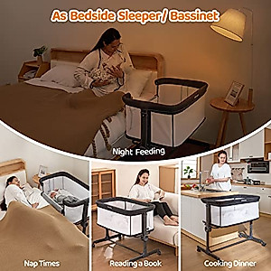 Ezebaby Baby Bassinet with Wheels, Bedside Bassinet Co Sleeper Crib for Newborn Baby Infants with All Mesh Sides and Adjustable 7 Heights, Mattress & Sheet Included