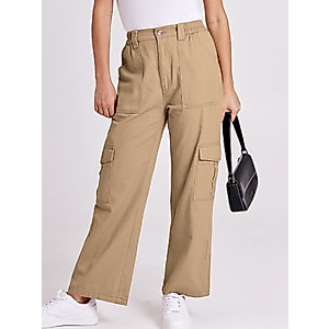 ANRABESS Women's Cargo Pants High Waisted Baggy Multiple Pockets Casual Trendy Fashion Relaxed Fit Y2K Trousers Brown Medium