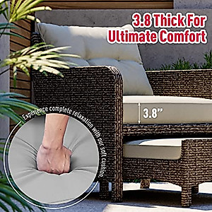 Pamapic 5 Pieces Wicker Patio Furniture Set Outdoor Patio Chairs with Ottomans Conversation Furniture with coffetable for Poorside Garden Balcony(Grey Cushion +Grey Rattan)…