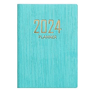 Saterkali 2024 Planner - A7 English Planner A6 Dazzling Color Imitation Leather Hardcover 180 Pages Inkproof Paper Mini Diary Notebook Student Supplies Green
