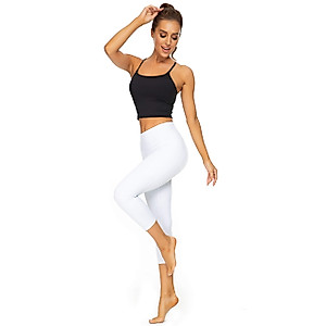 Kcutteyg Yoga Pants for Women with Pockets High Waisted Leggings Workout Sports Running Athletic Pants (Capri White, Large)
