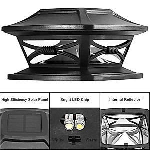 SMY Lighting Solar Post Lights Outdoor 2 Modes LED Solar Fence Cap Light for 4x4 5x5 6x6 Posts Deck Patio Garden Decoration Warm White/Cool White Lighting Black (4 Pack)