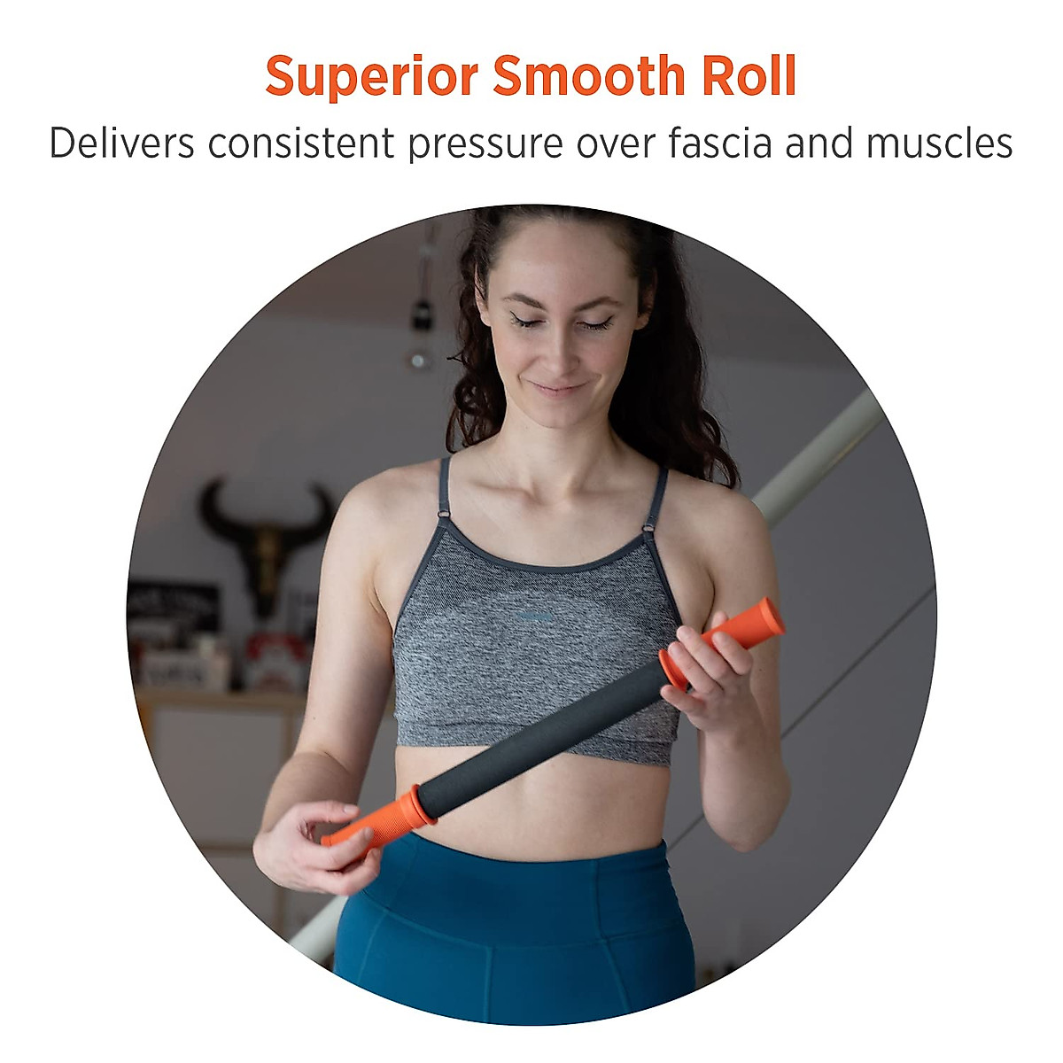 Tiger Tail 18in Massage Stick Portable Roller, Handheld, Deep Tissue Foam Roller, Body Massage and Myofascial Release Tool for Legs, Neck, Calves, Thighs, Shins & Back, The Original 18, Made in USA