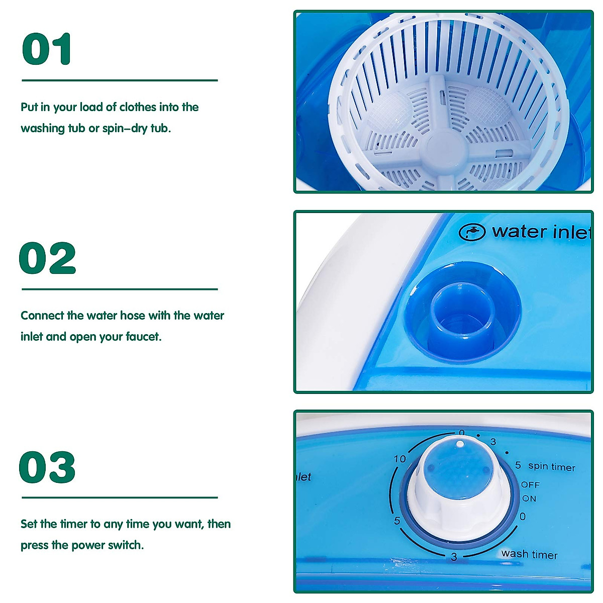 Renatone EP24895 5.5lbs Mini Washing Machine w/Spin Dryer, Transparent