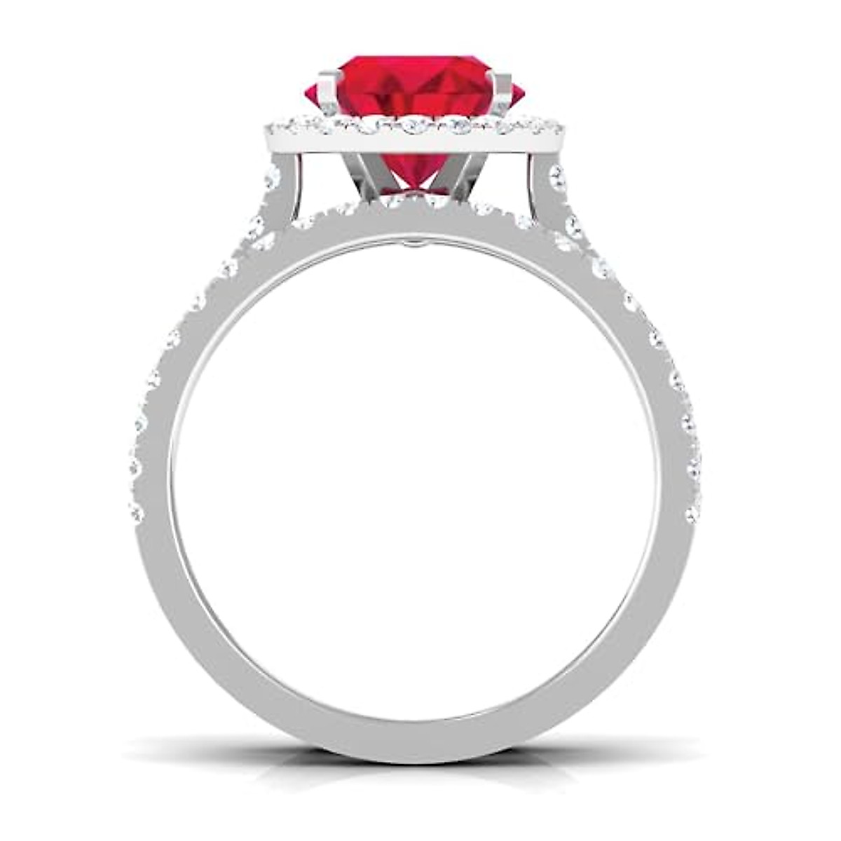 Lab Created Ruby Bridal Wedding Ring Set with D-VS1 Moissanite | 8 MM | AAAA Quality, 14K White Gold, Size:US 5.50