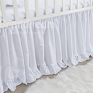 Brandream White Nursery Bedding Farmhouse Girls Crib Bedding Princess Baby Blanket Set 3 Piece, White Fitted Sheet, Ruffle Crib Skirt