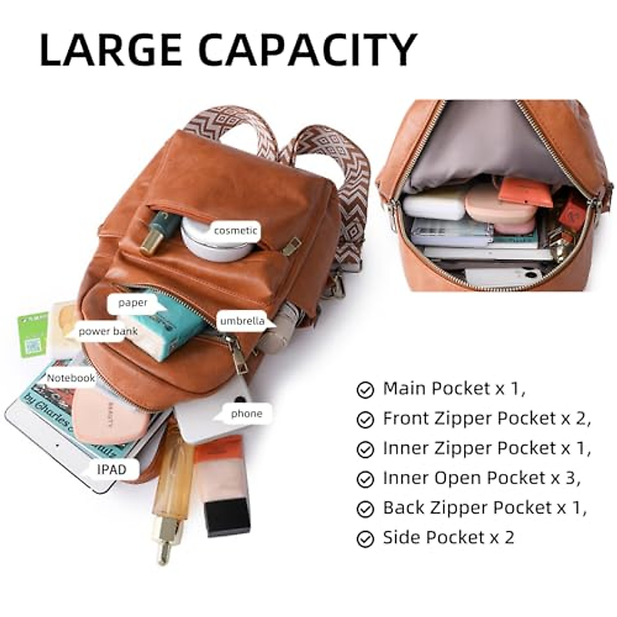 ALUSBELL Vintage Sling Bag Sling Backpack for Men Women, Vegan Leather Crossbody Bag Fanny Packs, Fashion Chest Bag Daypack with 2 Adjustable Straps,Brown