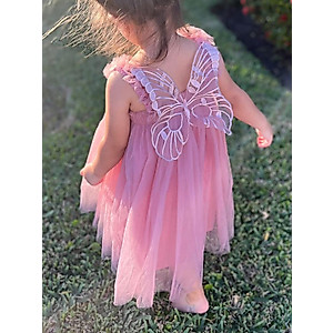 Baby Girls Layered Butterfly Tulle Tutu Dresses Toddler Cotton Tutu Sleeveless Princess Dress(Dark Pink, 5 Years)