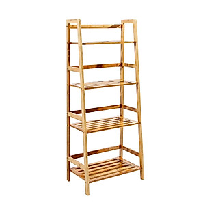 soges 4-Tier Bamboo Storage Shelf Rack, Bookcase Ladder Shelf Storage Organizer Multi-Functional Display Rack for Books, Photos, Plants, Daily Supplies in Home, Kitchen, Bathroom, Garden, KS-HSJ-02