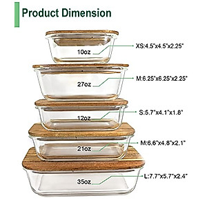 Urban Green Glass Food Container with Wood Lid, Glass food storage Container with Lids, Glass Meal Prep Containers Set, Glass Food Containers set (Wood Lid of 5 Pack)