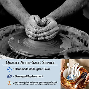 Raelitego 5pcs Asian Soup Spoon, Ceramic Chinese Soup Spoons, Deep Oval Hook Non-slip Japanese Spoons for Rice Ramen Pho Miso Soup Wonton Noodle, Luck and Prosperity Gifts for Friends Parents Family