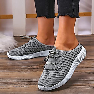 Slippers for Women Breathe Mesh Walking Slip On Shoes Women Fashion Sneakers Comfort Wedge Platform LoafersB182 Grey