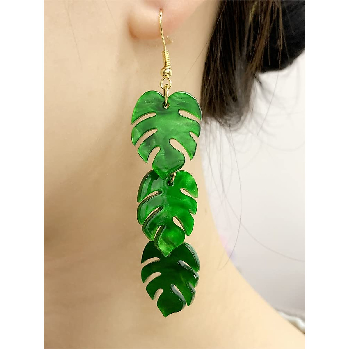 Green Palm Leaf Dangle Earrings for Women Girls Lightweight Resin Tropical Green Plant Statement Drop Fish Hook Stud Earring Fashion Cute Festival St.Patrick's Day Jewelry Gifts Nature Lover (Leaves)