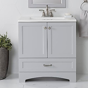Spring Mill Cabinets Emlyn 30 Inch Bathroom Vanity with White Single Sink Top, 2-Door Cabinet, 1 Drawer, 30.5" W x 18.75" D x 32.89" H, Pearl Gray
