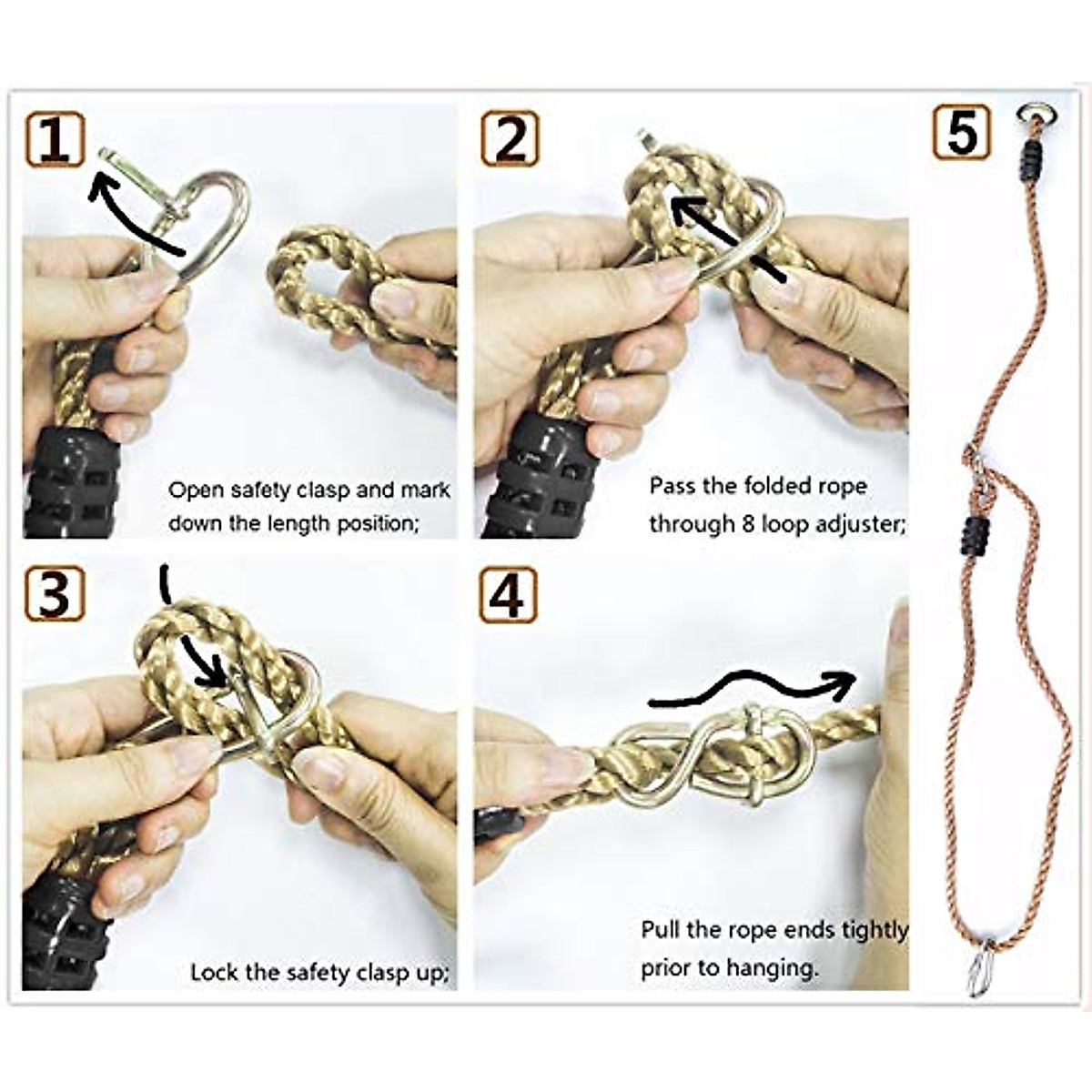 Tree Swing Ropes Hammock Chair Straps Hanging Kit with 2 Carabiners for Replacement, Adjustment or Extension - 6ft & Holds to 600lbs, Perfect for Children Swing, Outdoor Hammock and Hanging Chair