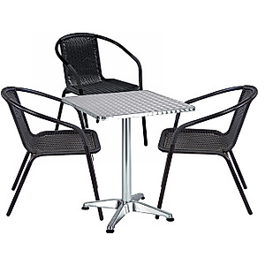 BTEXPERT Indoor Outdoor 27.5" Square Restaurant Table for Patio Stainless Steel Silver Aluminum Furniture with Base Set of 2