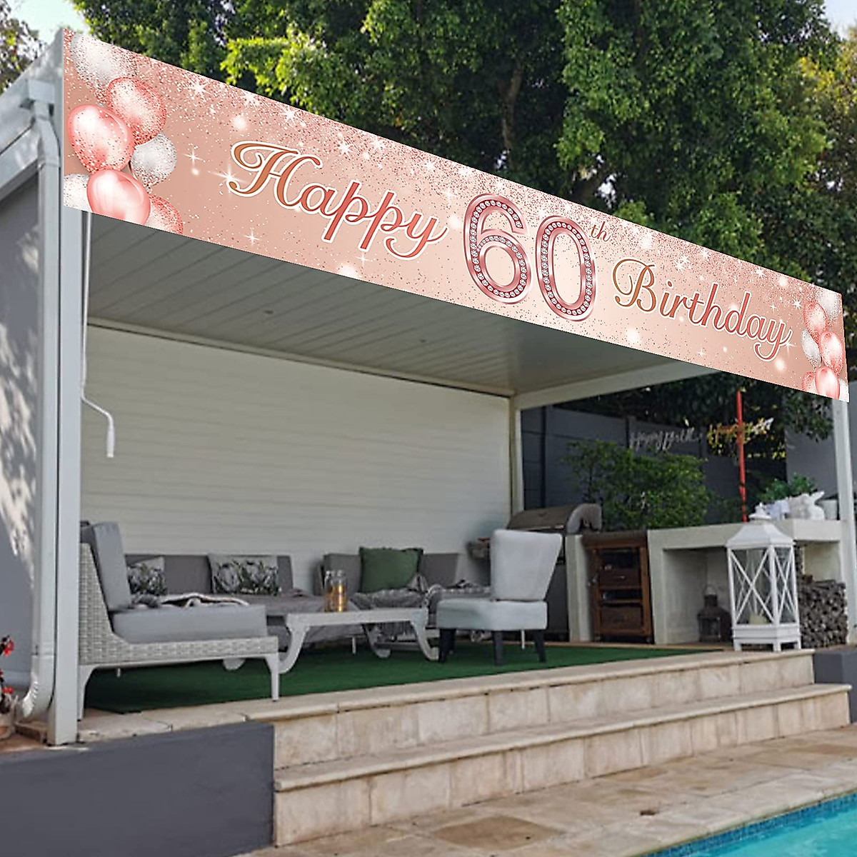 Happy 60th Birthday Rose Gold Banner Backdrop Balloon Confetti Theme Decor Decorations for Women 60th Birthday Party Pink Birthday Party Cheers to 60 Years Party Supplies Bday Favors Glitter