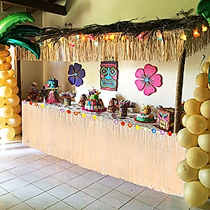 Hawaiian Luau Grass Table Skirt 9ft Luau Party Decorations Supplies for Tiki Bar Decorations, Moana Hawaiian Tropical Jungle Party Decorations Supplies