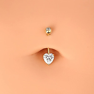 OUFER 14K Gold Heart Solitaire Cubic Zirconia Belly Button Rings Navel Rings Body Piercing Jewelry