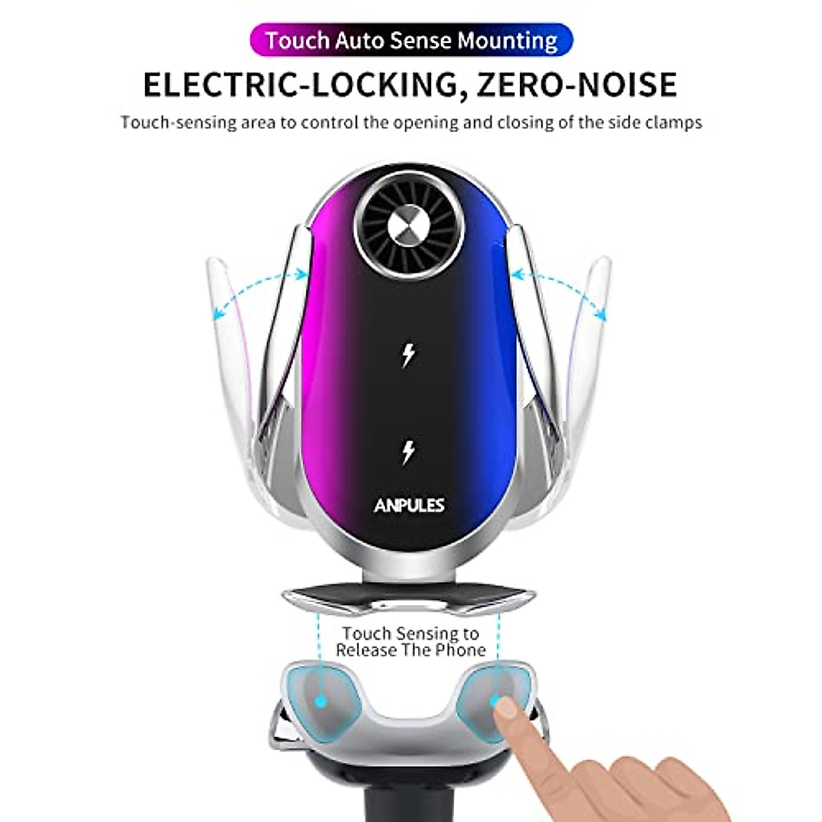 ANPULES Wireless Car Charger, Cooling Fan Wireless Charger Cup Holder for Tesla, Auto Clamping Car Charger Mount for iPhone14/ 13/12 Pro Max/11/10/8, Samsung Galaxy S/Note/FILP Series