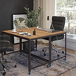Flash Furniture Livingston Collection Computer Table and Desk in Brown Oak Wood Grain Finish with Metal Wheels