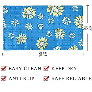 Bath Tub Shower Mat - Anti-Slip PVC Material 15.1x26.8 in, Gentle Cushioning Quick Drying Suction Cups Reliable Solution - Stylish Print Pattern - Blue Non-Slip Floor Mat