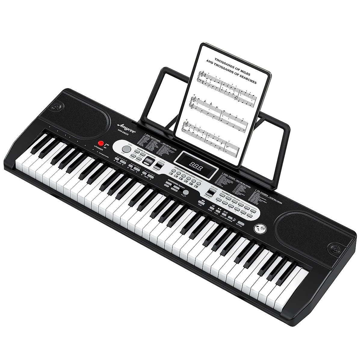 Amyove Keyboard Piano for Beginners, 61 Key Piano Keyboard with Built-In Speaker Microphone, Sheet Stand and Power Supply, Portable Keyboard Teaching for Best Birthday or Christmas Gift