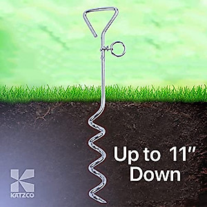 Katzco Chrome Dog Stake - Heavy-Duty Dog Tie-Out Stake- for Dogs Essentials, Dog Camping Gear, Outdoor Play