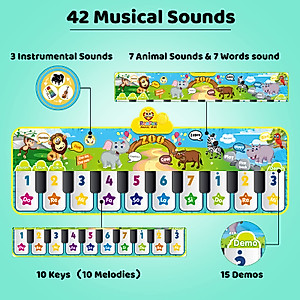 RenFox Baby Musical Mats with 42 Music Sounds, Kid Floor Piano Keyboard Dance Mat Animal Blanket Touch Playmat, Early Education Toys Gift for 1 2 3+ Years Old Toddlers Boys Girls