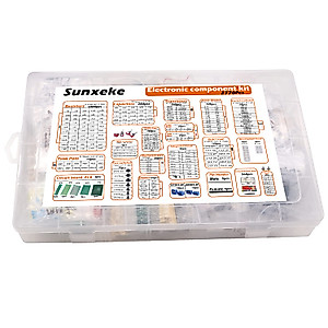 Sunxeke Electronic Component DIY Assortment Kit,Include Resistors,Capacitors,Triode,PCB,Tact Switch,Toggle Switch，Potentiometer,LED,Inductors,Crystal oscillator,Integrated Circuit.
