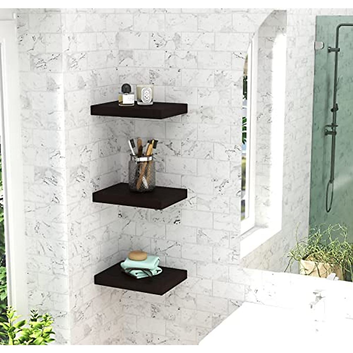 AquaTeak 12" Moa™ Mocha-Shield Teak Flat Wall Shelf