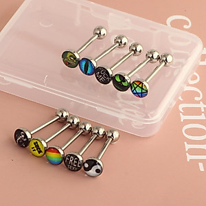 TIANCI FBYJS Lot of Surgical Steel Metal Tongue Rings Barbells Funny Nasty Wordings Picture Logo Signs 14g - Length 5/8" or 16mm (mix logos 40pcs)