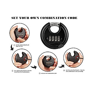 WULALACK 70mm Combination Discus Lock， Disc Padlock Combination for Garage, Outdoor Fence, Shed, Storage Unit, Trailer, 1 Pack