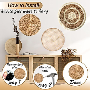 ALYBSOO Boho Wall Basket Decor set of 7, Woven Seagrass Wicker Rattan Flat Baskets Wall Hanging Decor, Handmade African Round Wall Baskets Decor, for Living Rooms, Bedrooms