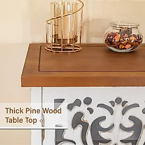 MFSTUDIO Accent Wood Storage Cabinet, Large Farmhouse Hollow-Carved Buffet Sideboard with 3 Doors Decorative Storage Cabinets for Living Room Kitchen Entryway Hallway, White