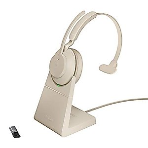 Jabra Evolve2 65 USB-A MS Mono with Charging Stand - Beige Wireless Headset/Music Headphones