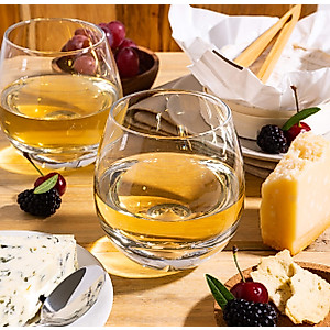 Mofado Crystal Stemless Wine Glasses in a Gift Box - (Set of 4) 15oz - Stable, Sturdy & Durable - For Red and White Wine