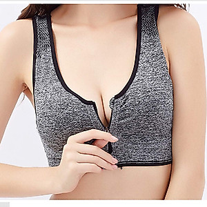 JFLYOU Bra For Women,Ladies Zip Front Sports Bra Wireless Post Surgery Bra Active Yoga Sport Yoga Bra(Gray,X-Large)