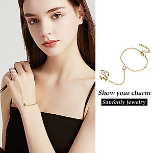 Sanfenly 8 Pieces Finger Ring Bracelets Hand Harness Chain Bracelet Gold Rhinestone Vintage Adjustable Slave Chain Ring Bracelet for Women Hand Jewelry