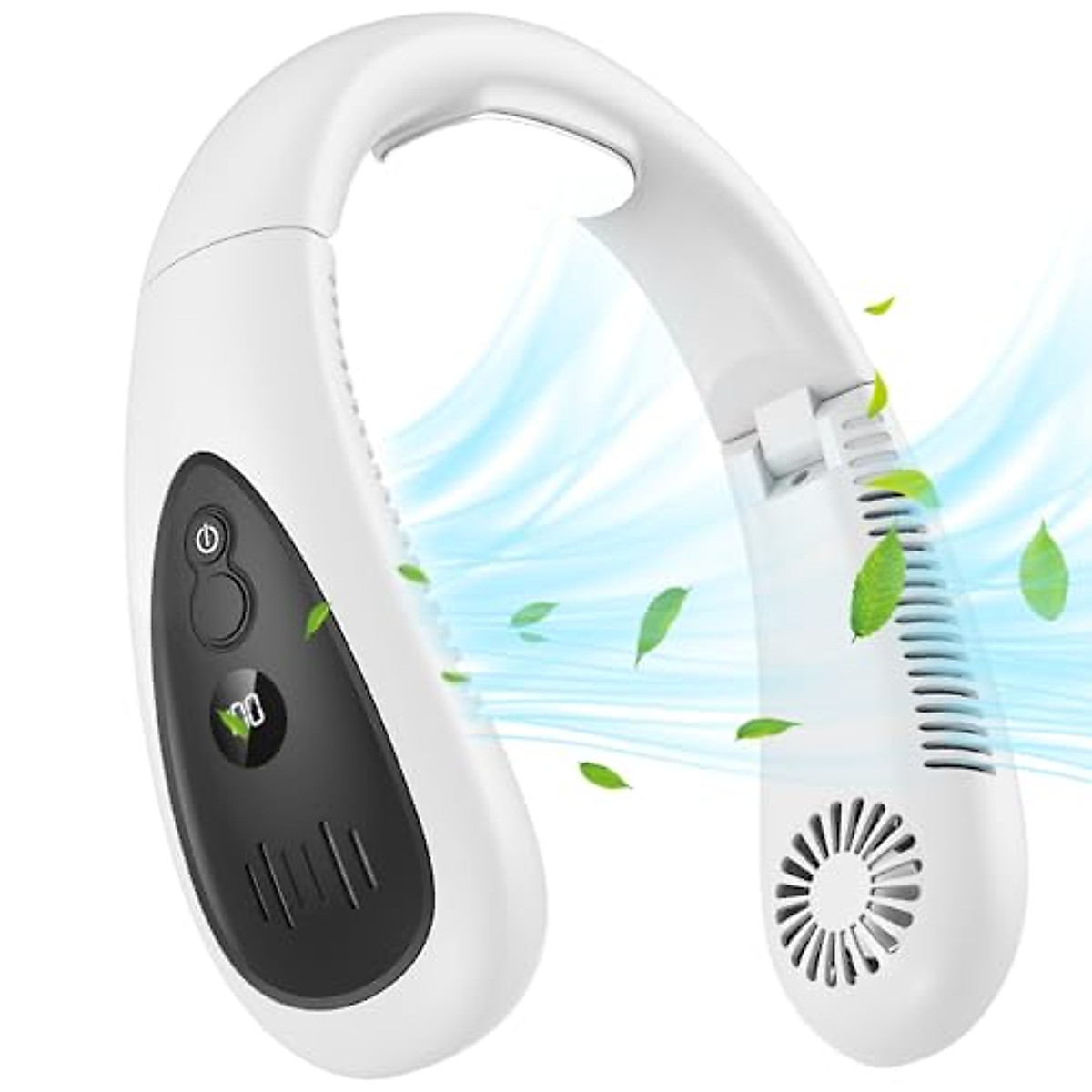 Neck Fan, 5000mAh LED Display Foldable Neck Fans Portable Rechargeable, with 3 Speeds Adjustment and Heat Sink Aluminum Sheet, Hands Free Personal Fan,USB Powered, Portable Neck Fan for Travel Outdoor