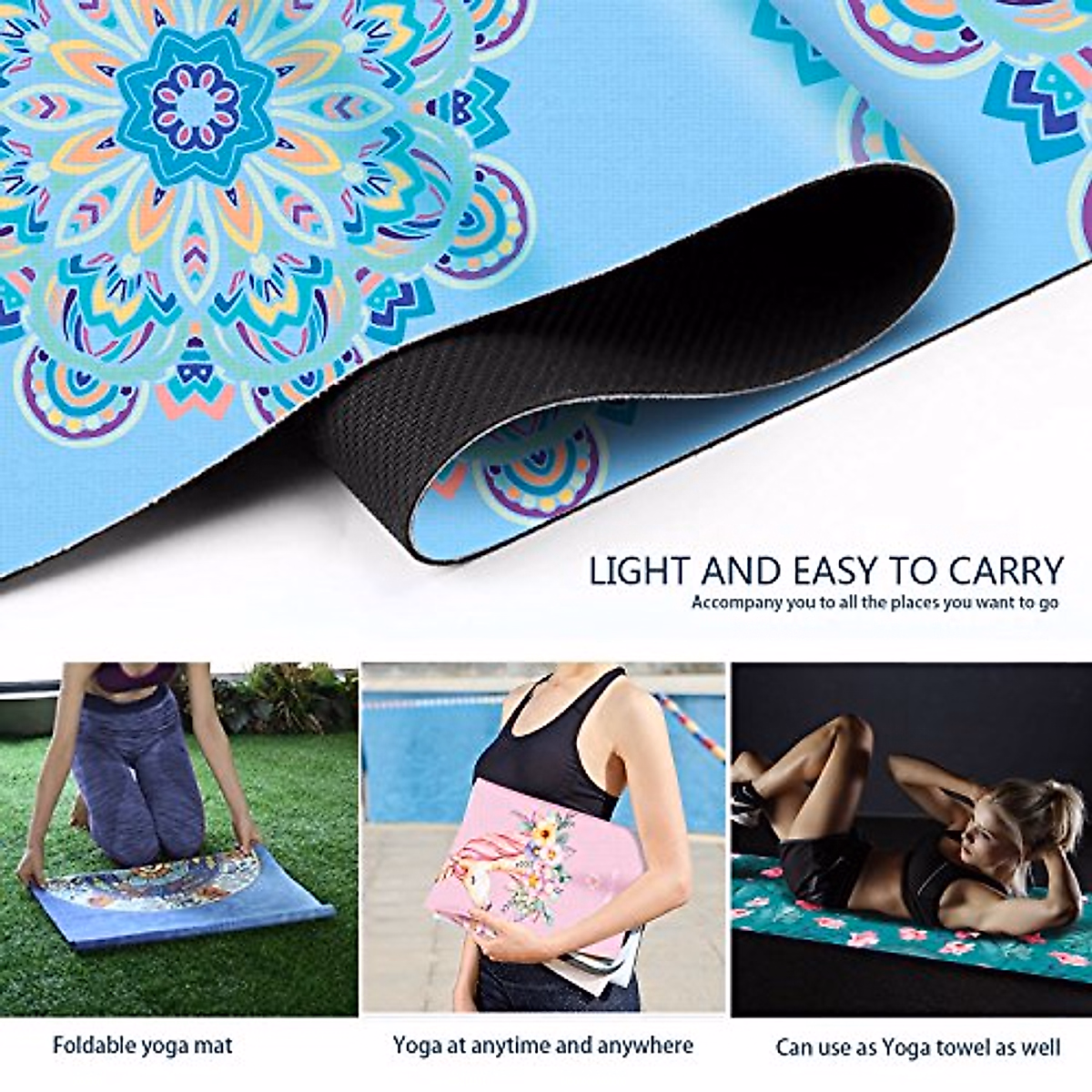 Meileer Yoga Mat |Travel Yoga Mat| Foldable Lightweight Anti-Slip Quick Dry Luxurious Yoga Mat/Towel|1mm Thick|Spray Bottle Included (Cytzle)