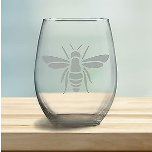 Honey Bee Etched Stemless Wine Glasses - Set of 2/4/6/8-20.5oz Glassware (Set of Four (4))