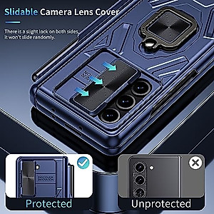 WSKEN for Samsung Galaxy Z Fold 5 Case with S Pen Holder [Built-in Privacy Screen Protector] [Hinge Protection][Slide Camera Cover][360° Ring Magnetic Stand] Heavy Duty Protective Phone Cover-Blue