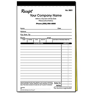 Custom Duplicate Receipt Books with Your Company Name. 2 Books (100 Sets) Numbered.