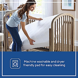 Sealy Baby Naturals Cotton Fitted Ultra Absorbent Infant Crib Mattress Protector Pad and Toddler Bed Cover, Durable and Comfortable Topper, Machine Washable and Dryer Friendly, 52” x 28”- White