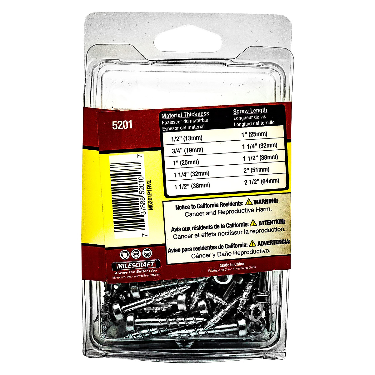 Milescraft 5201 Wood Pocket Hole Screws - #7 x 1" Pan Head with Coarse Thread (100pc.), Torx Drive Self-Tapping, For Indoor Use