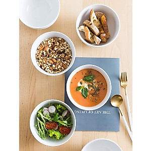 LAUCHUH Stackabel Bowl Set Porcelain Soup Bowls 28 Ounces Cereal Bowl Set with Serving Stand Large Bowl Porcelain Cereal Soup Salad with Bowl Organizer, 6 pack