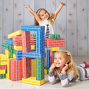 Lillian Vernon Primary Building Bricks - Kids Cardboard Bricks, Each 9" x 4" x 2" (Set of 24)