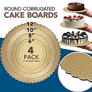 4 Pack Cake Boards Golden Round Cake Circles 6, 8, 10, 12 Inch Cake Base Cardboard, 1 of Each Size Set for Baking Cake, Gold