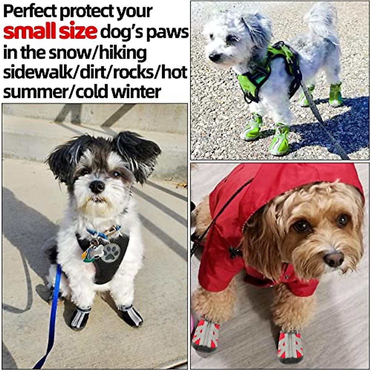 AOKOWN Dog Shoes Small Size Dogs, Waterproof Dog Shoes for Hot Pavement, Puppy Dog Boots & Paw Protectors, Dog Booties for Medium Dogs for Hardwood Floors Anti Slip 4PCS